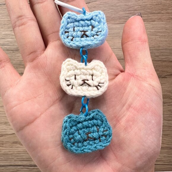 Handmade | Toys | Handmade Amigurumi Crochet Triple Cat Head Keychain ...